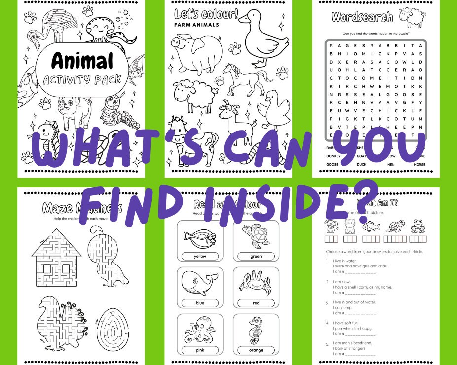 Animal Activity Pack Animal Printable, Animal Word Search, Animal Games ...
