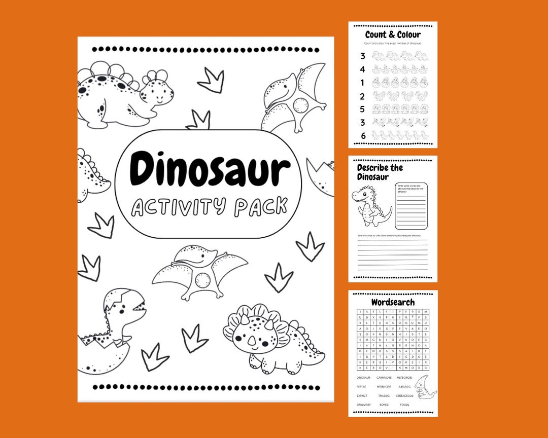 Dinosaur Activity Pack for Kids, Printable Games & Colouring Pages, Fun ...