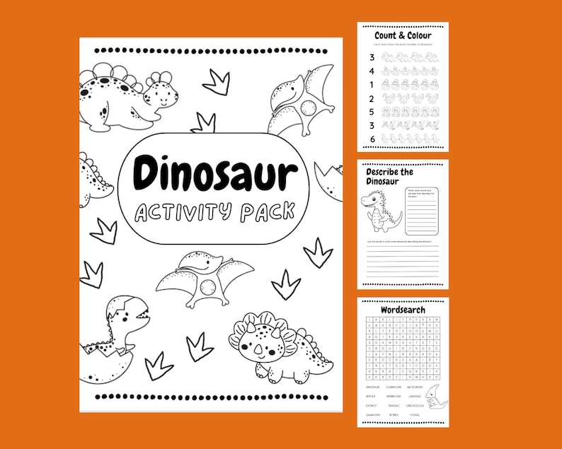 Dinosaur Activity Pack for Kids, Printable Games & Colouring Pages, Fun ...
