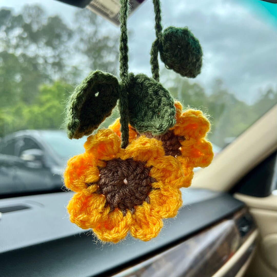 Crochet Sunflower Car Hanger - Etsy