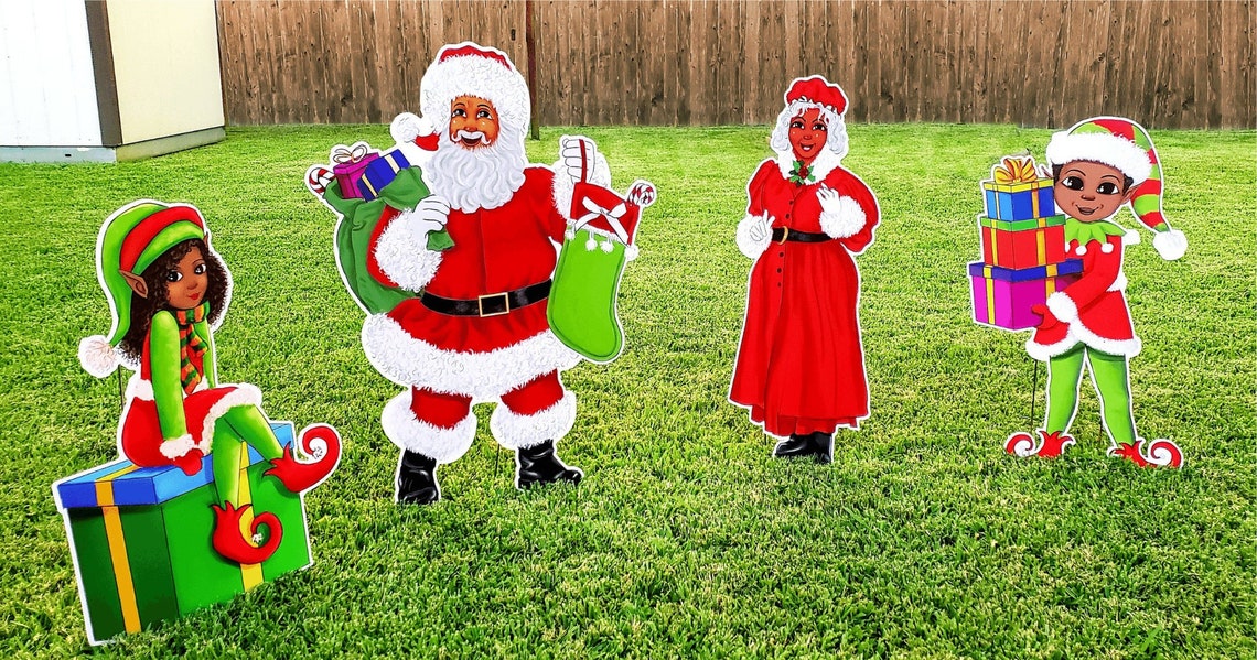 Black Santa Outdoor Christmas Decorations Set Includes Black - Etsy