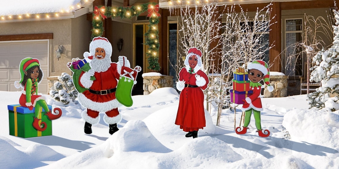 Black Santa Outdoor Christmas Decorations Set Includes Black - Etsy