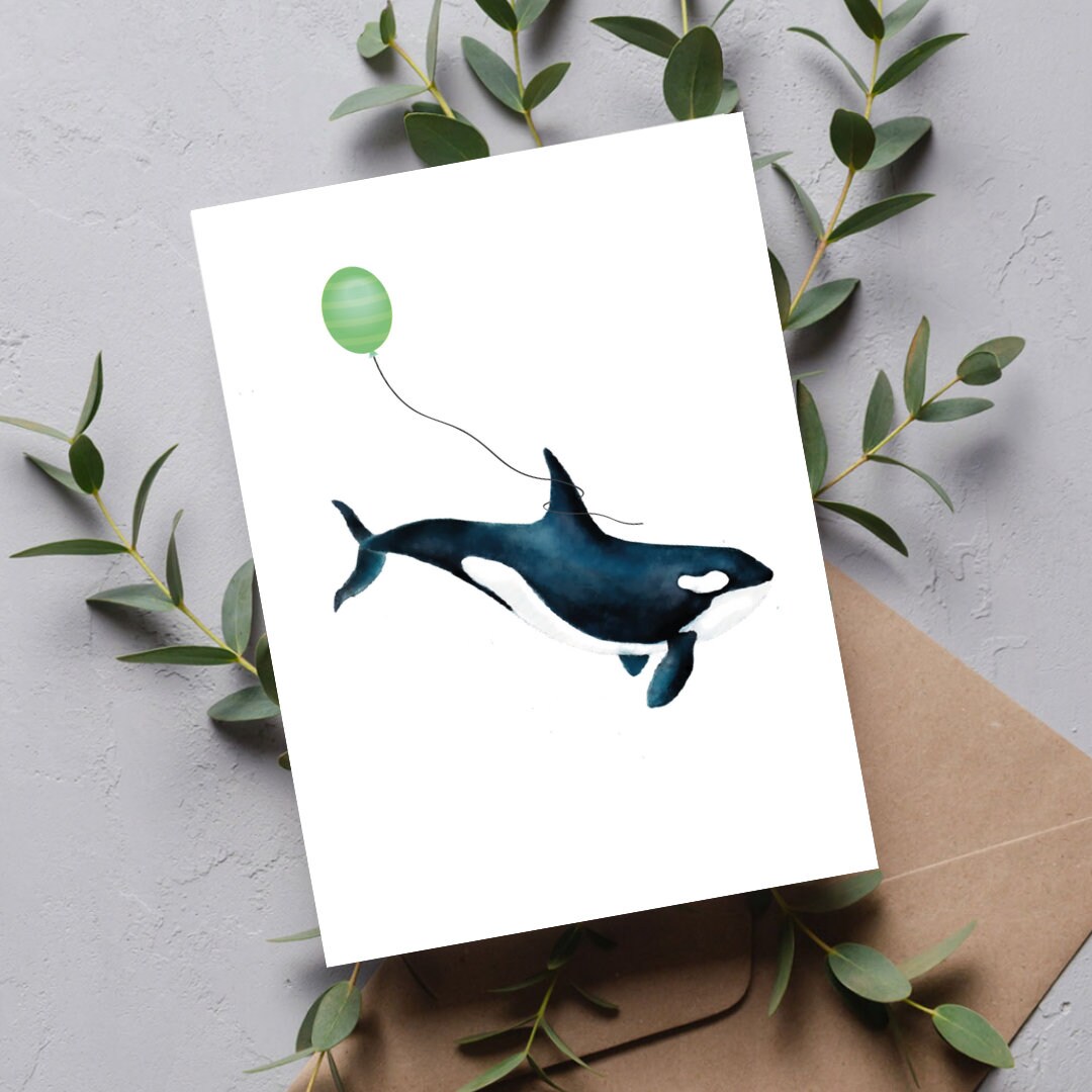 Orca Mini A7 Birthday Card Orca Killer Whale Gift Tag FSC Certified ...