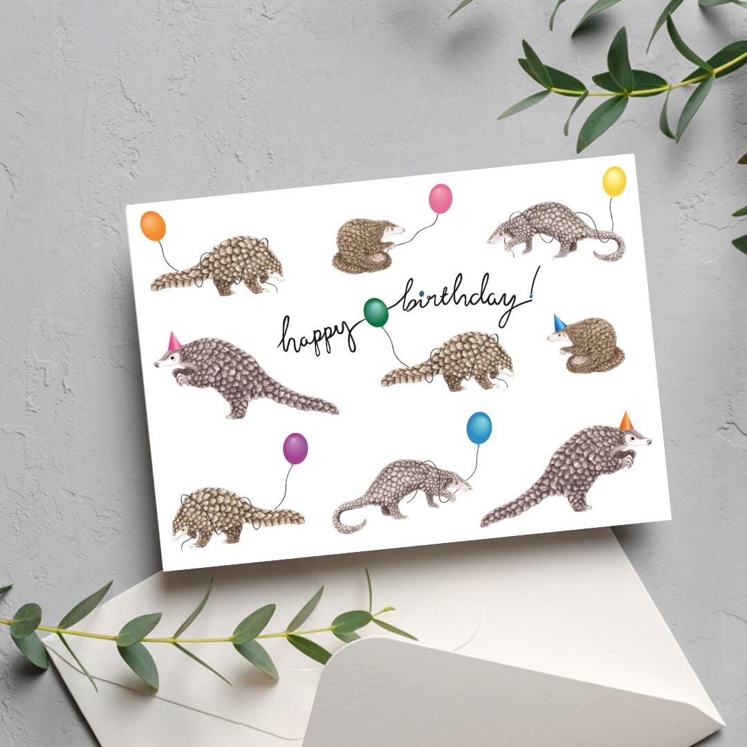 Pangolin Species Happy Birthday Card | A6 | Birthday Balloons - Etsy UK
