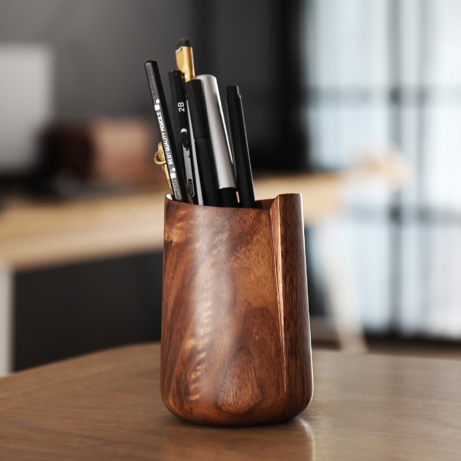 Solid Wood Desk Pen Holder Pencil Desk Organizer Desktop - Etsy
