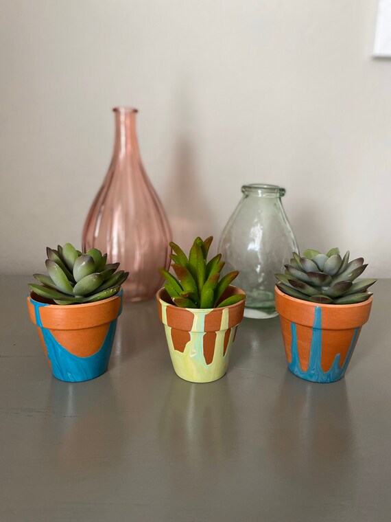 Paint Pour Flower Pots | Etsy