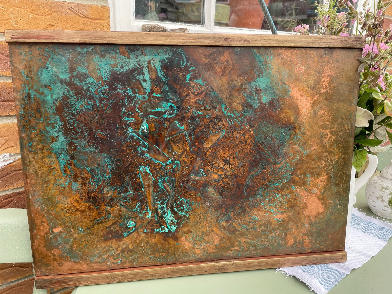 Copper patina wall art panel-greenbluebright hue | Etsy