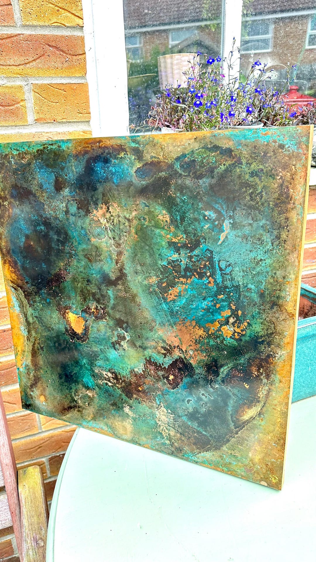 Copper Patina Square Wall Art-pure Copper-chic,dark Character Pattern ...