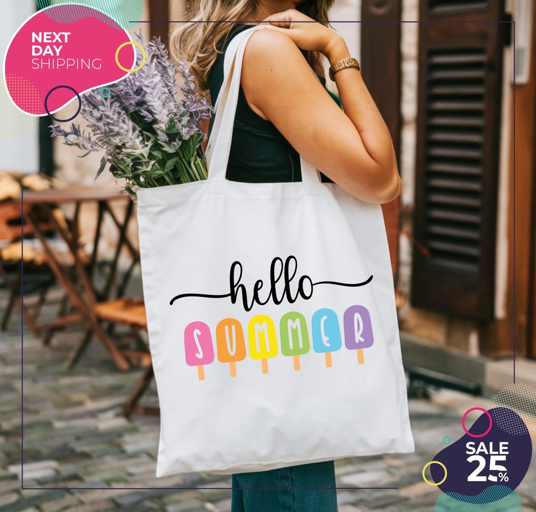Hello Summer Tote Bag | Popsicle Written Summer Welcome Bag | Colorful ...