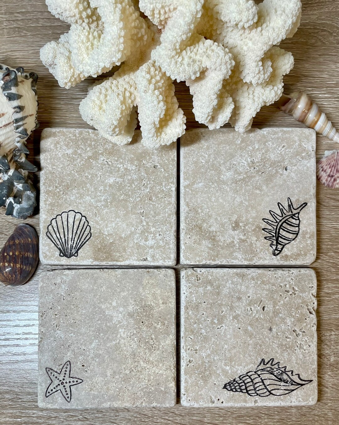 Seashells Coaster Set - Etsy