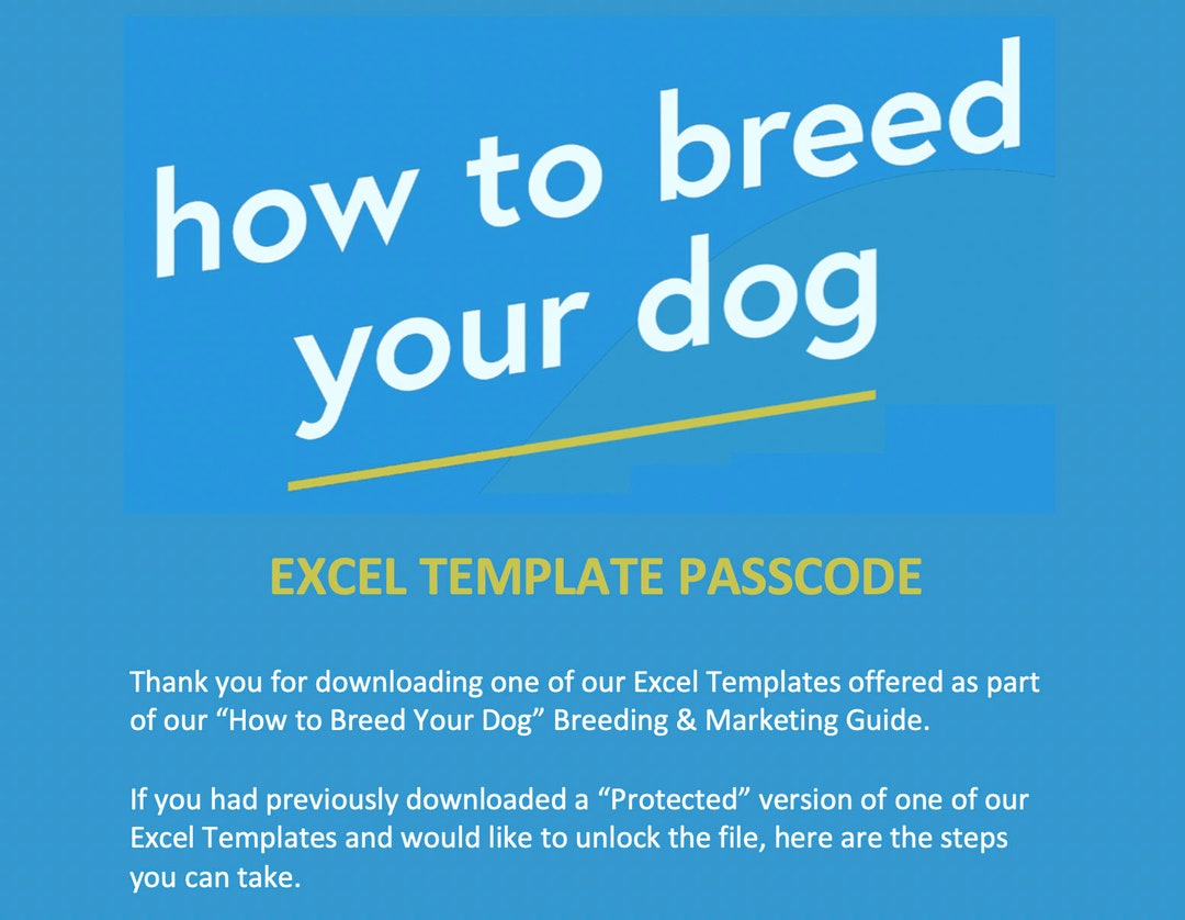 Dog Breeder: Excel Passcode (how to Breed Your Dog Templates) - Etsy