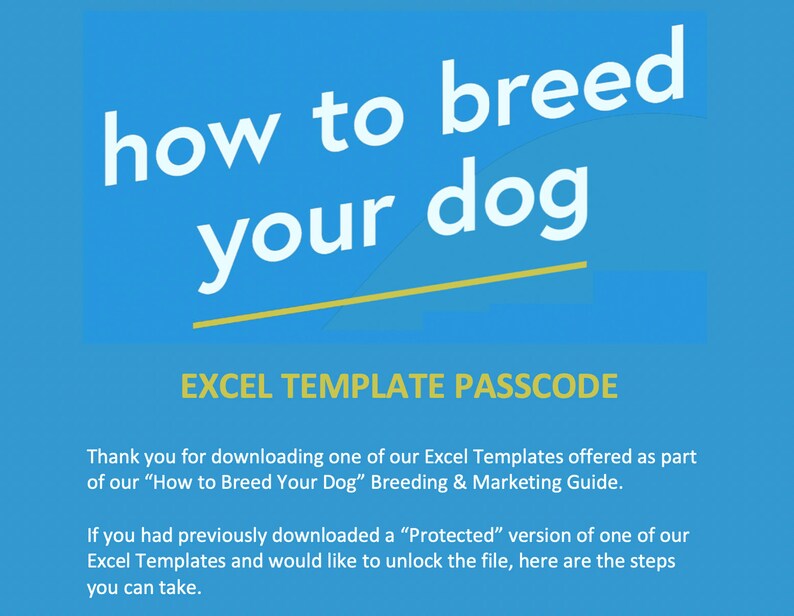 Dog Breeder: Excel Passcode (how to Breed Your Dog Templates) - Etsy