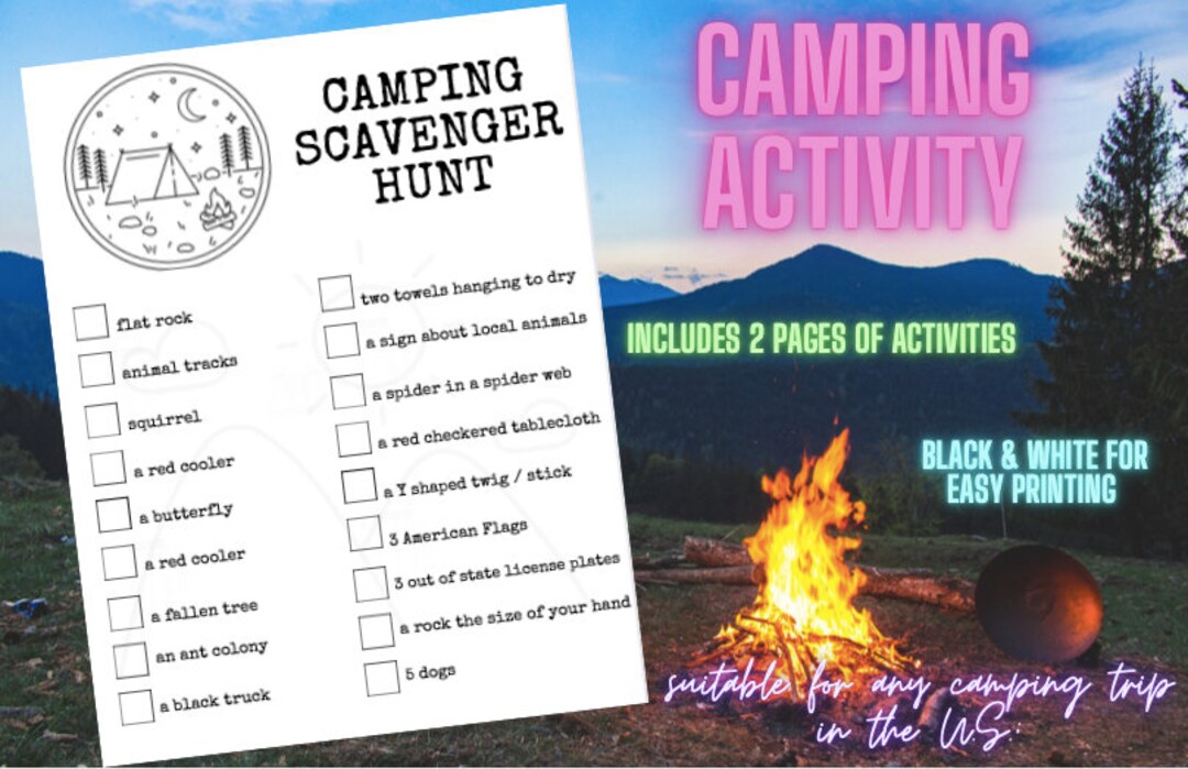 Camping Scavenger Hunt- PDF Print (2 Sheets) (suitable for Any Camping ...