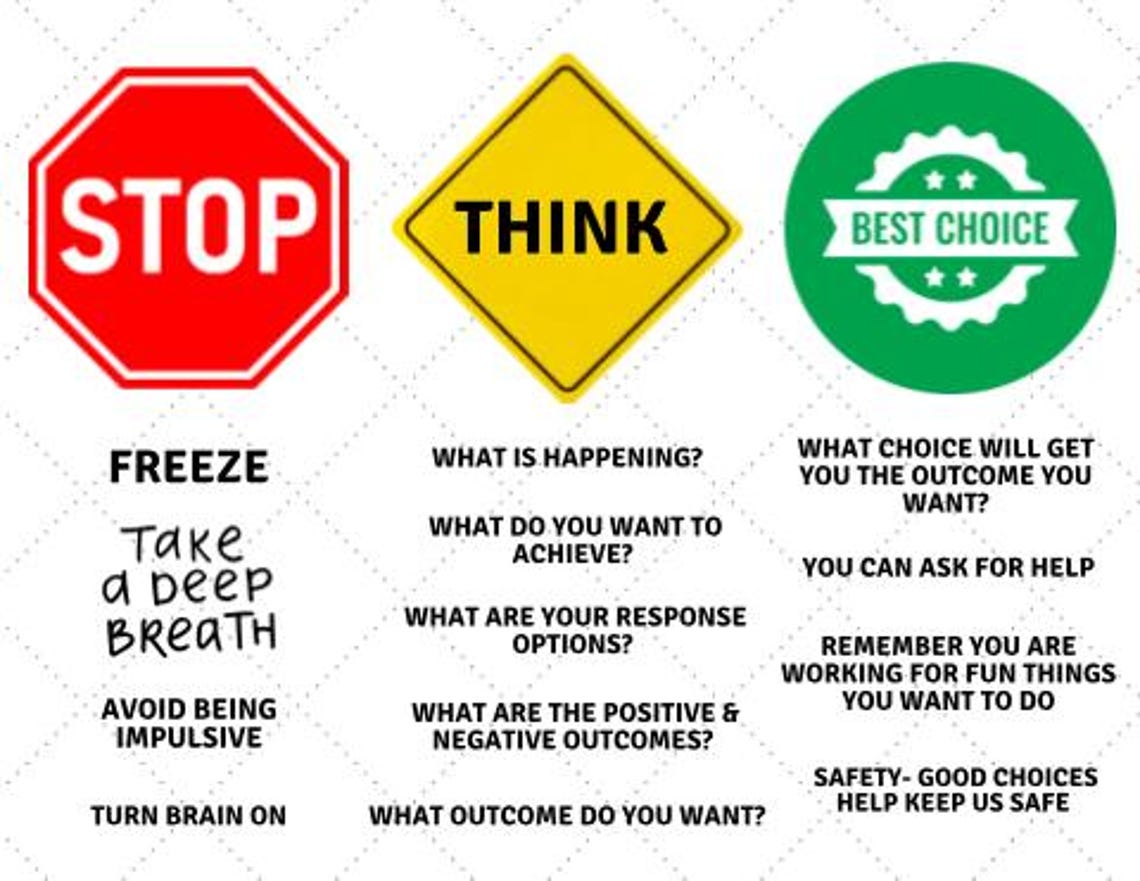 Traffic Light Behavior Visual Chart and Stop, THINK, Choice Visual ...