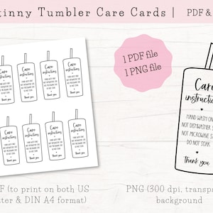 Printable Care Cards Bundle, Sublimation Tumbler Care Cards, Cup Care ...