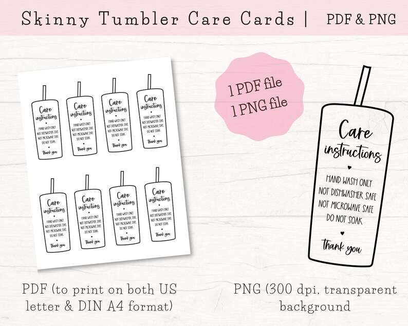 Printable Care Cards Bundle, Sublimation Tumbler Care Cards, Cup Care ...
