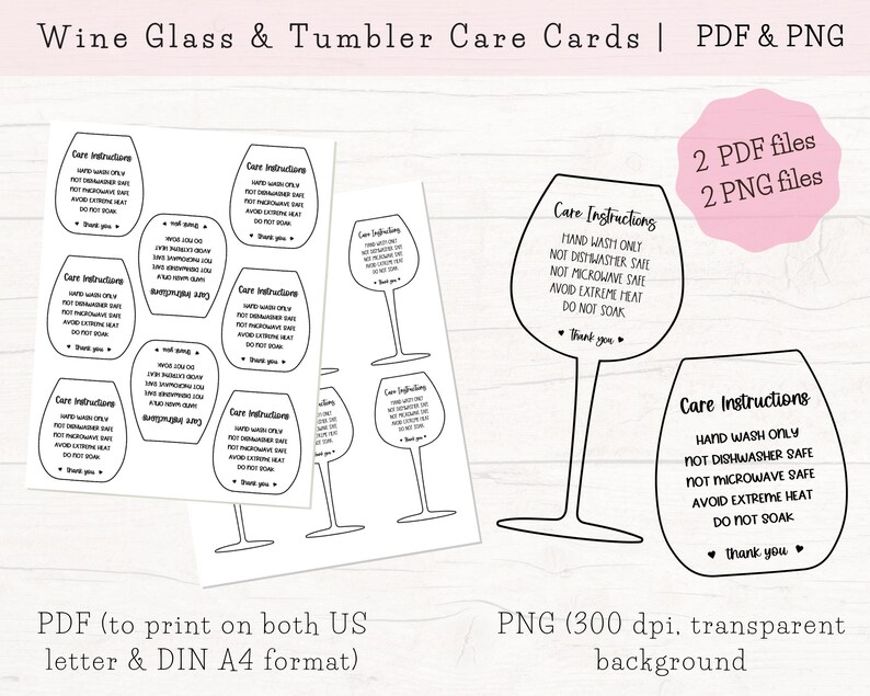 Printable Care Cards Bundle, Sublimation Tumbler Care Cards, Cup Care ...
