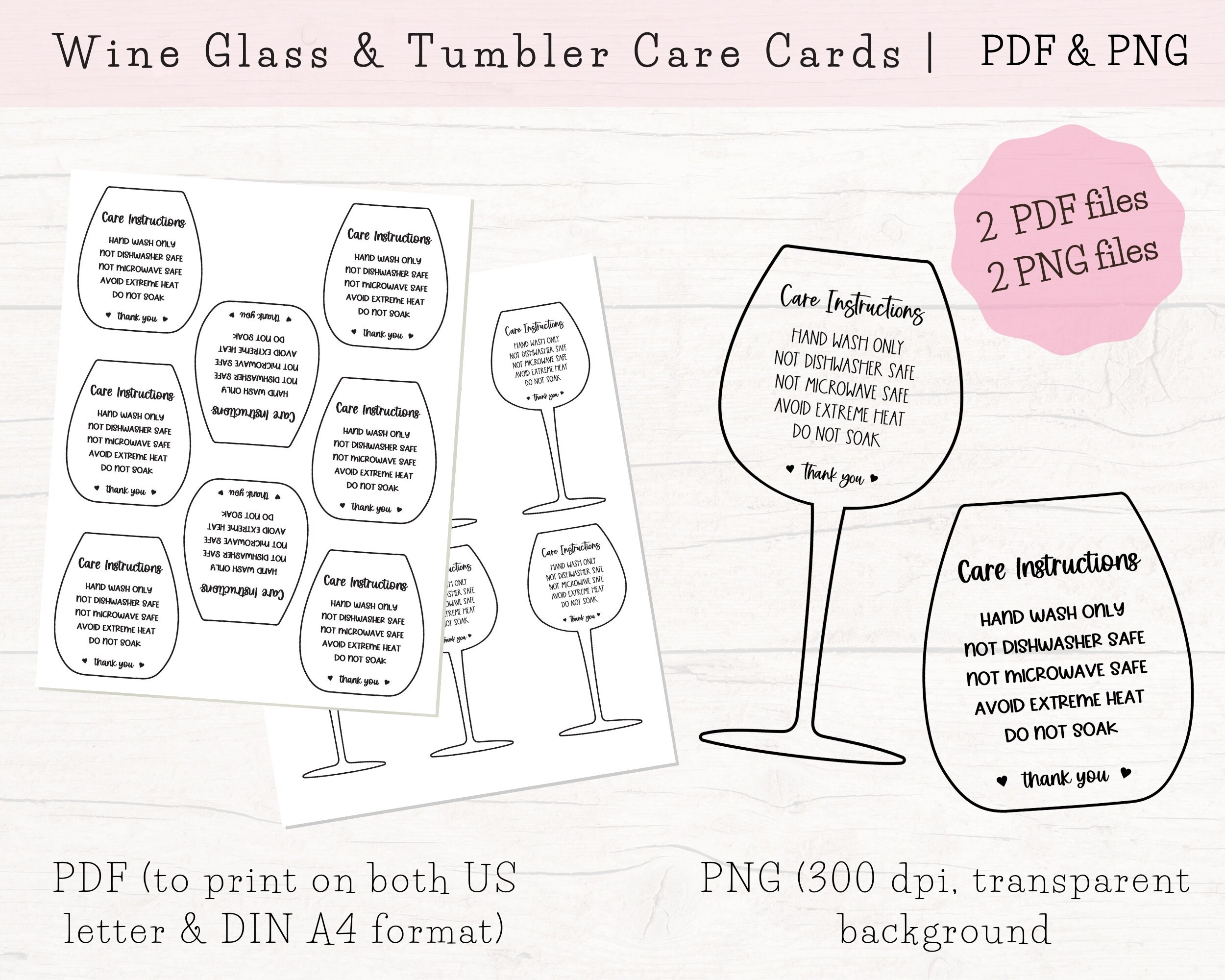 Printable Care Cards Bundle, Sublimation Tumbler Care Cards, Cup Care ...