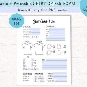 Editable Shirt Order Form, Sweater Order Form, Tank Top Order Form, T ...