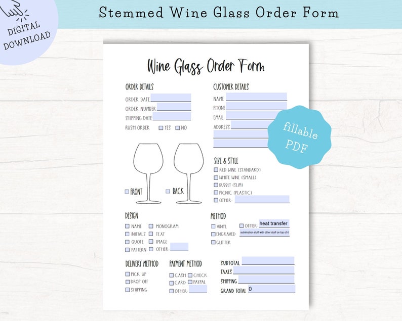 Printable Wine Tumbler Order Forms, Wine Glass Order Form Templates ...