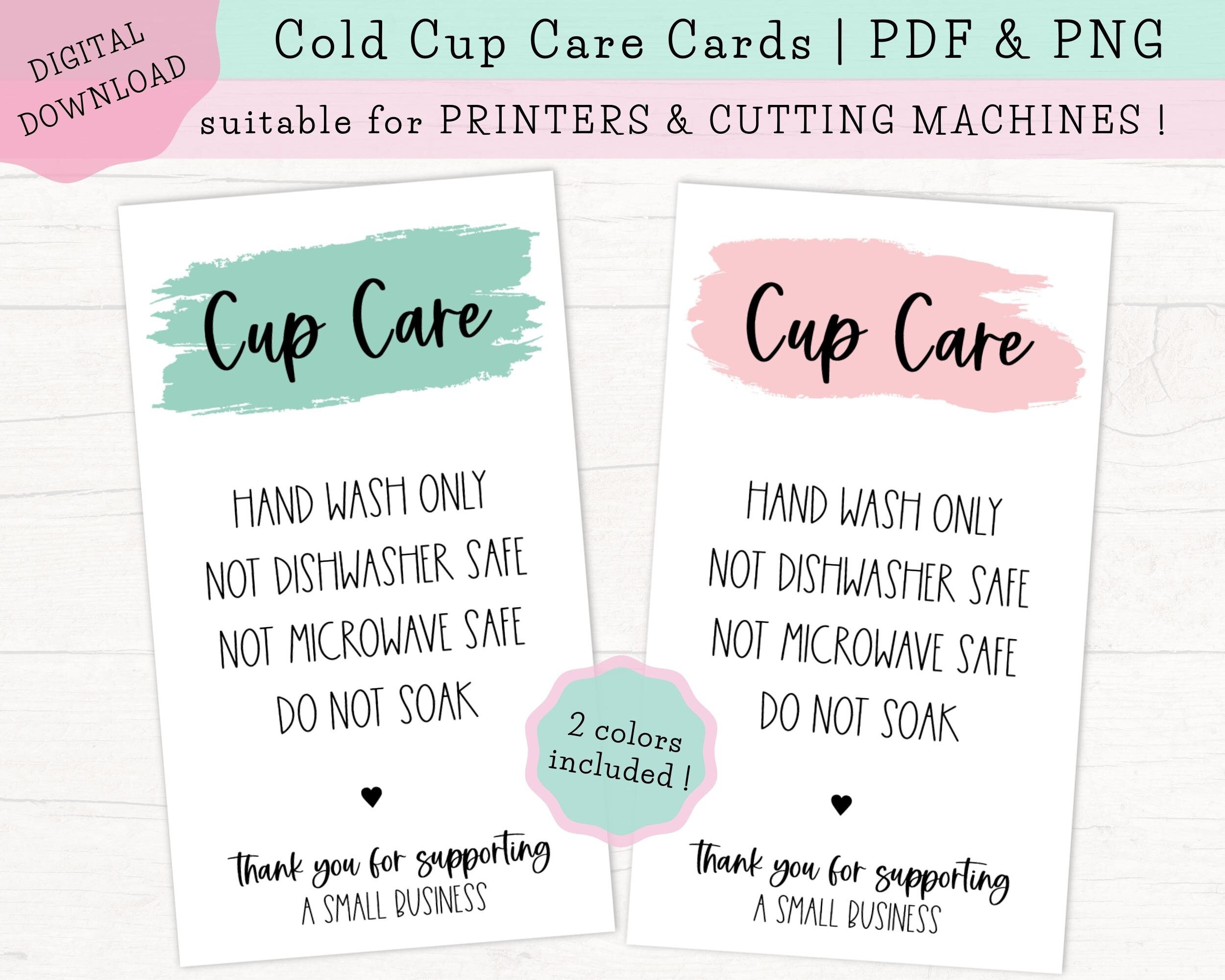 Printable Cold Cup Care Cards, Tumbler Care Card, Pastel Cup Care ...