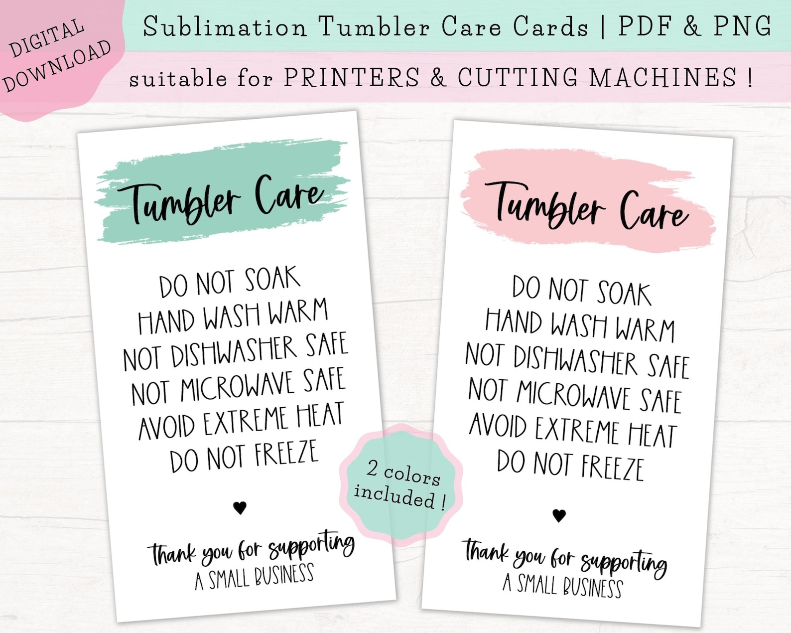 Sublimation Tumbler Care Cards Printable, Tumbler Care Instructions ...