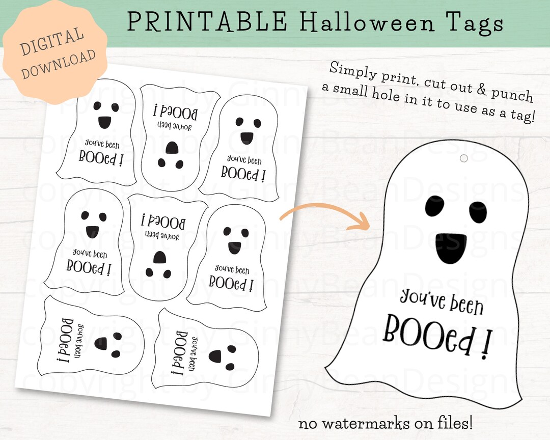 PRINTABLE You've Been Booed Tags, Kids Halloween Tags, Black and White ...