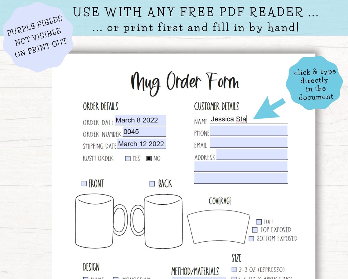 Mug Order Forms Editable, Tea Mug Order Form, Coffee Mug Order Form ...