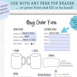 Mug Order Forms Editable, Tea Mug Order Form, Coffee Mug Order Form ...
