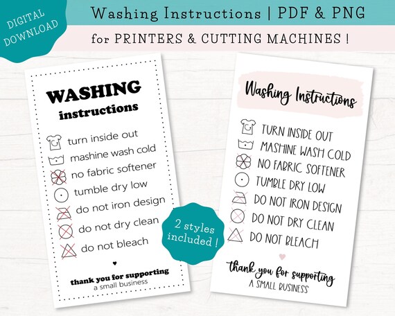 Washing Instructions PNG PDF Printable Care Tags Garment | Etsy