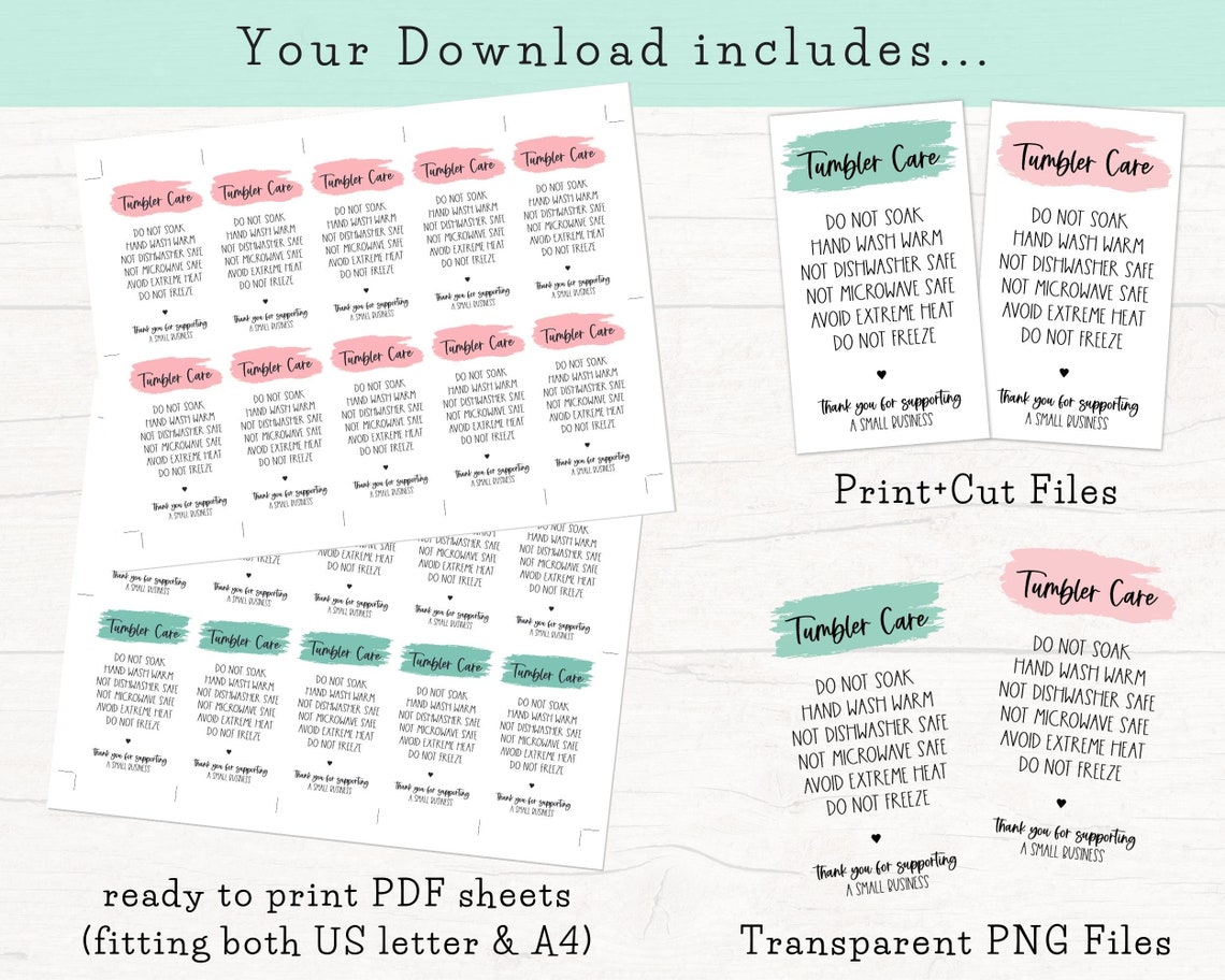 Sublimation Tumbler Care Cards Printable, Tumbler Care Instructions ...