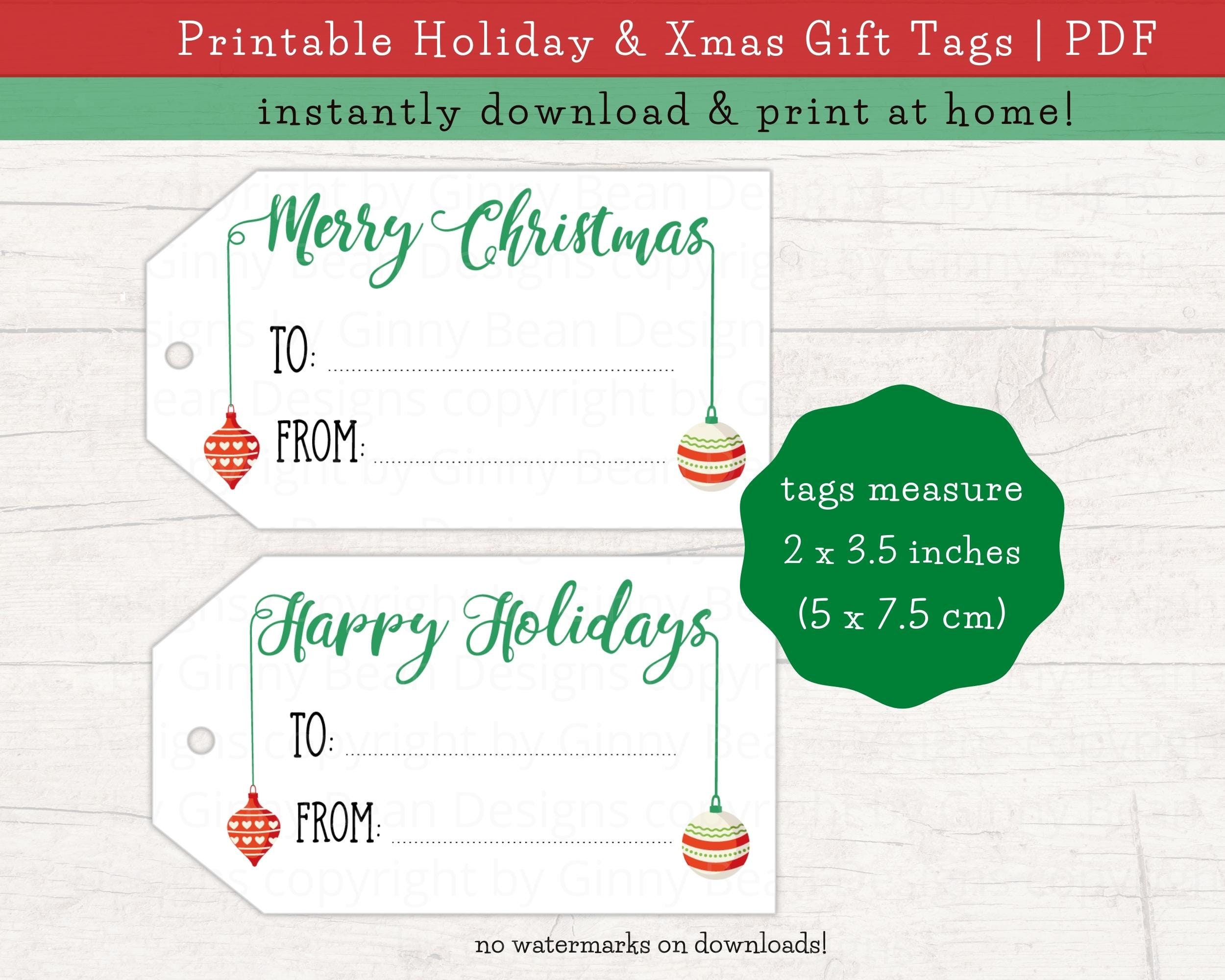 Happy Holidays Tags Printable Merry Christmas Gift Tags - Etsy