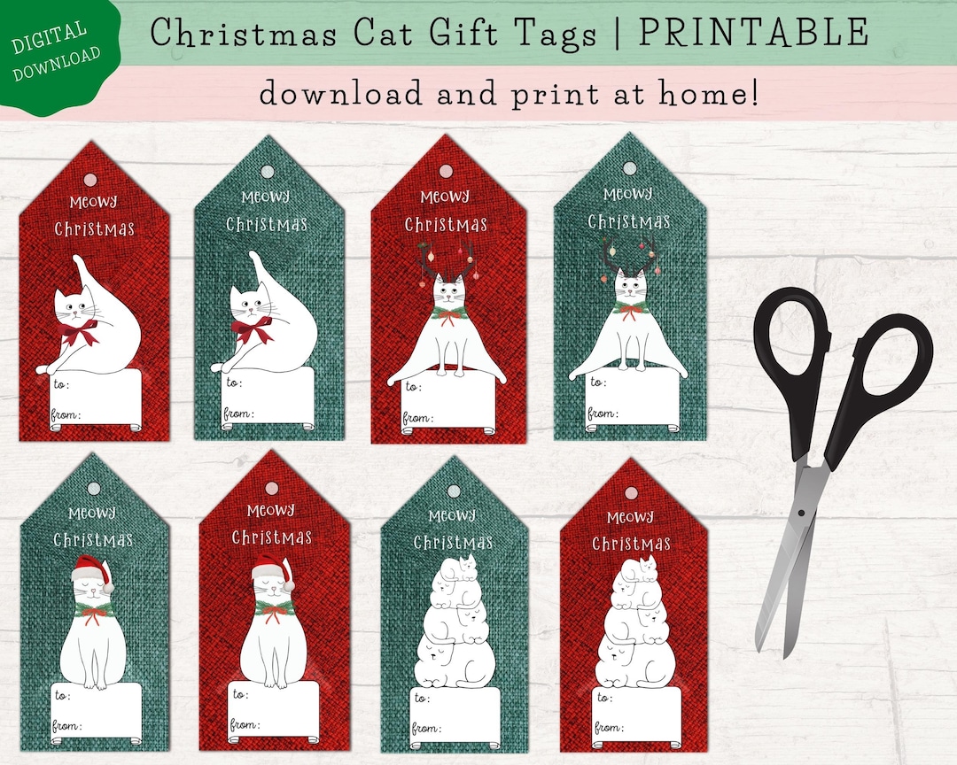 Christmas Cat Gift Tags Printable, Christmas Gift Tags for Kids ...