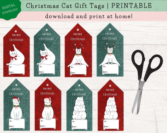 Christmas Cat Gift Tags Printable Christmas Gift Tags for | Etsy