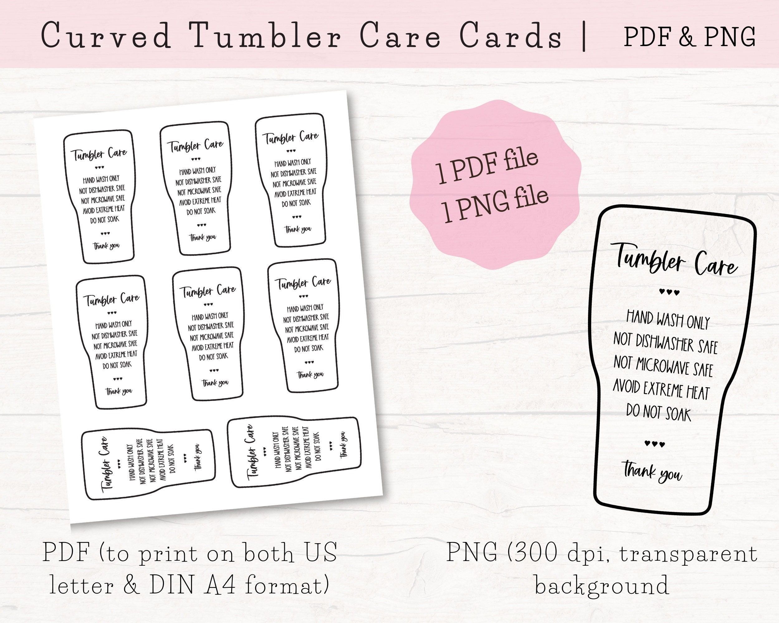 Printable Care Cards Bundle, Sublimation Tumbler Care Cards, Cup Care ...