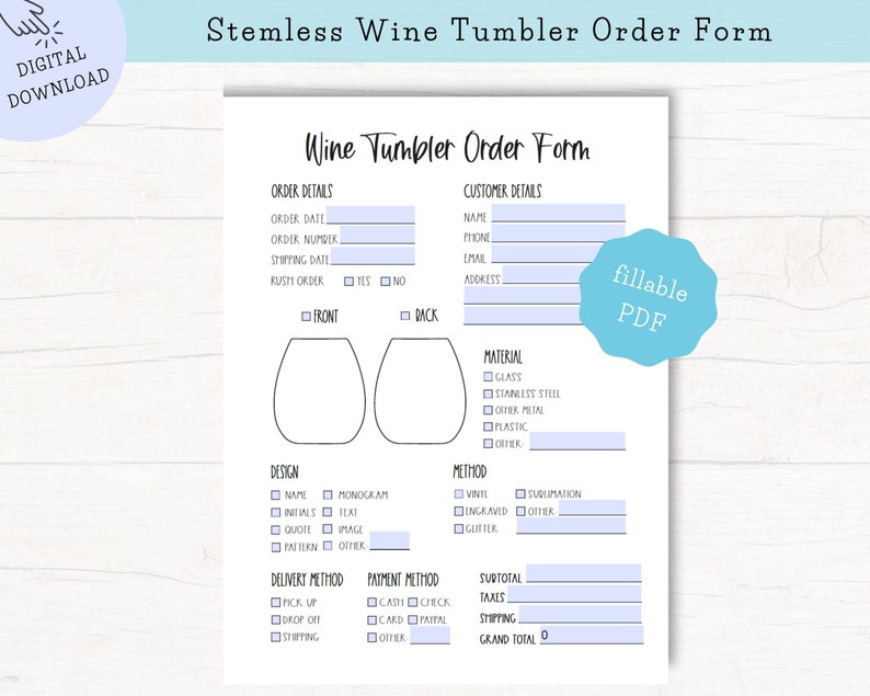 Printable Wine Tumbler Order Forms, Wine Glass Order Form Templates ...