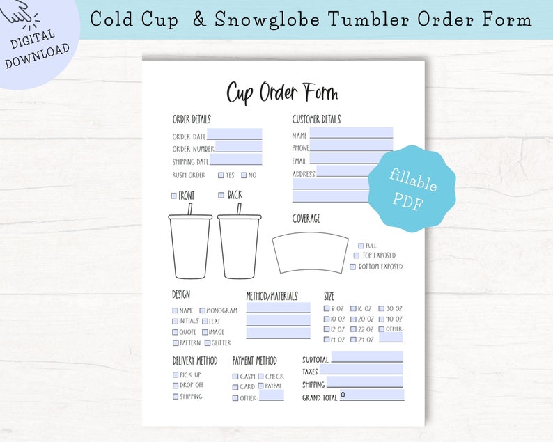 Tumbler Order Forms Bundle, Cold Cup Order Form, Sublimation Tumbler ...
