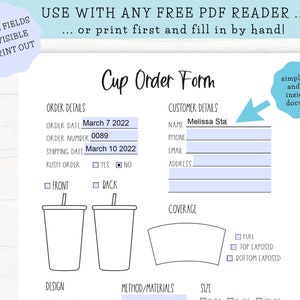 Tumbler Order Forms Bundle, Cold Cup Order Form, Sublimation Tumbler ...