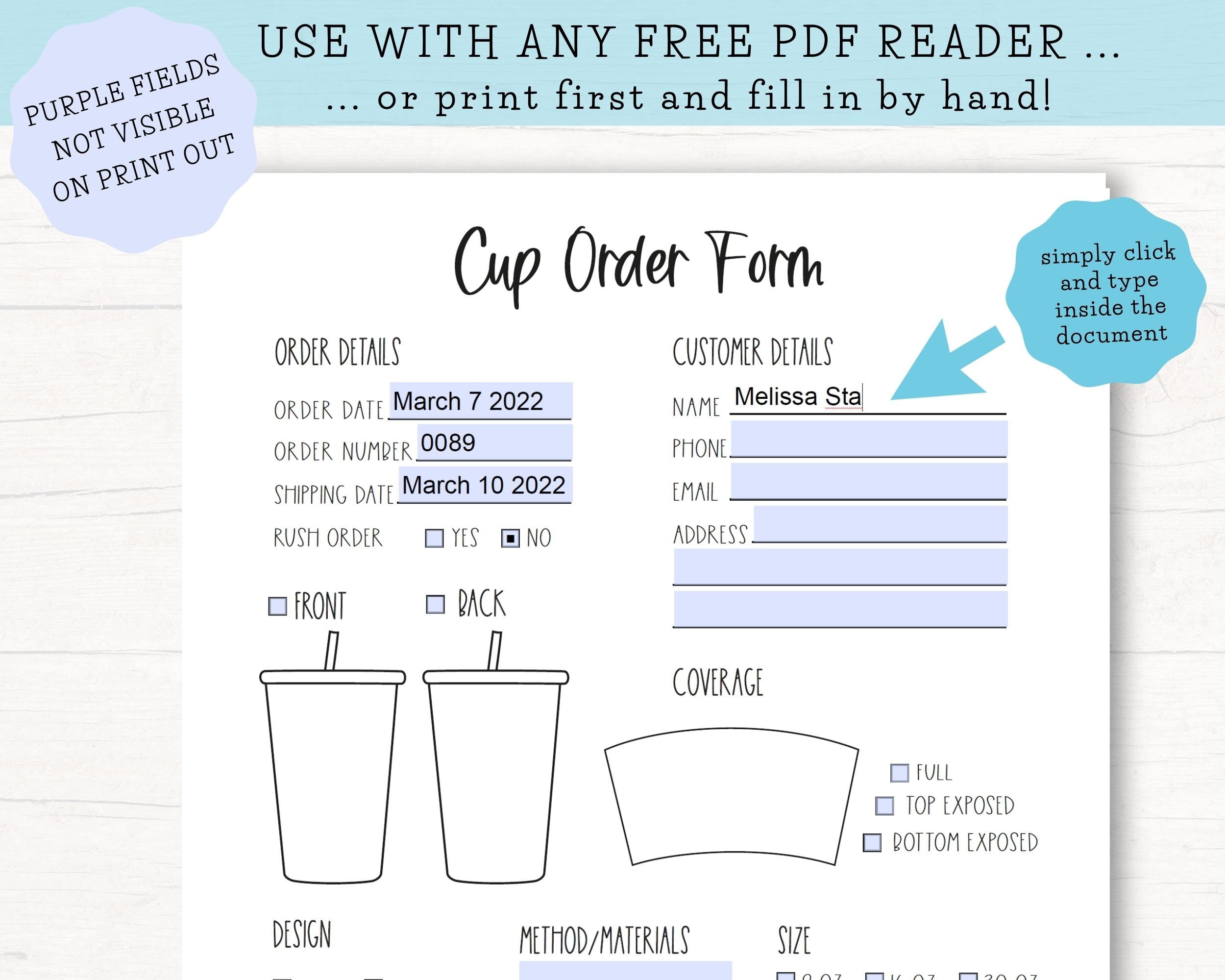 Tumbler Order Forms Bundle, Cold Cup Order Form, Sublimation Tumbler ...
