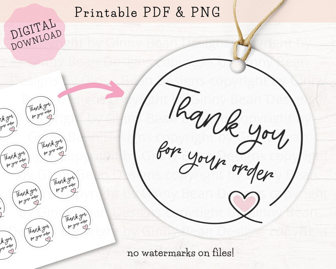 Thank You for Your Order Tags PRINTABLE, Thank You for Your Order Cards ...