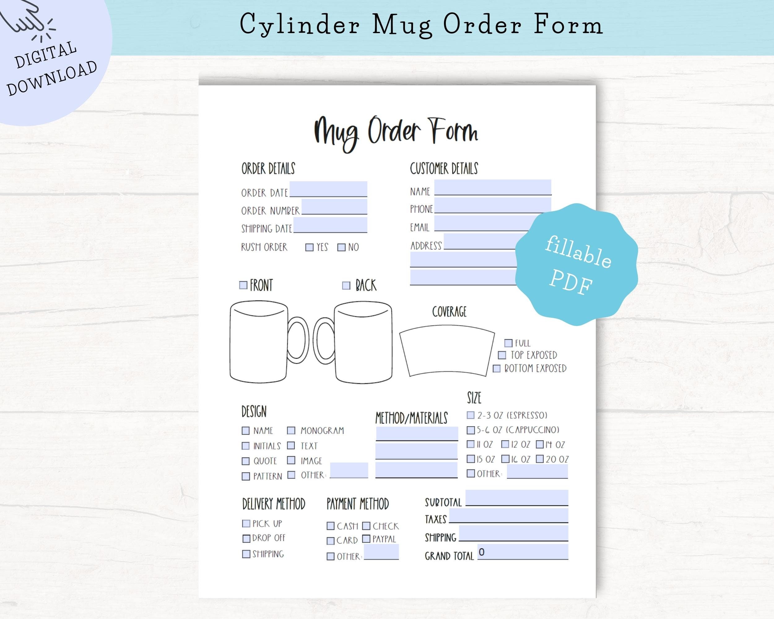Mug Order Forms Editable, Tea Mug Order Form, Coffee Mug Order Form ...