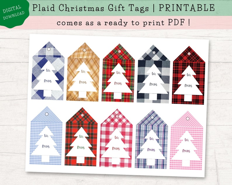 Printable Christmas Gift Tags Plaid, Buffalo Plaid Christmas Gift Tags ...