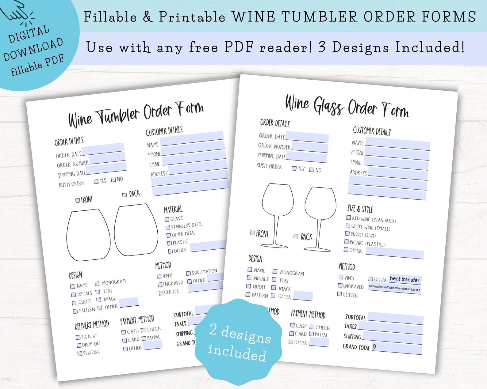 Printable Wine Tumbler Order Forms, Wine Glass Order Form Templates ...