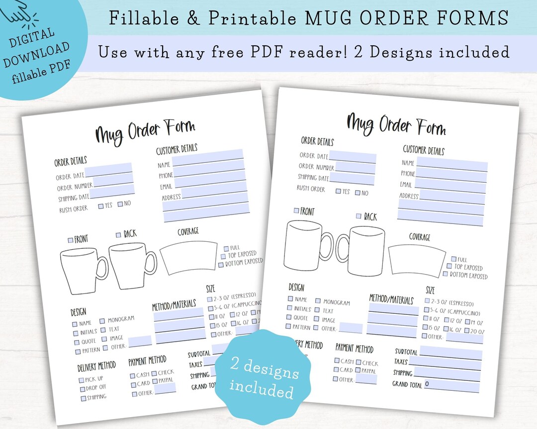 Mug Order Forms Editable, Tea Mug Order Form, Coffee Mug Order Form ...