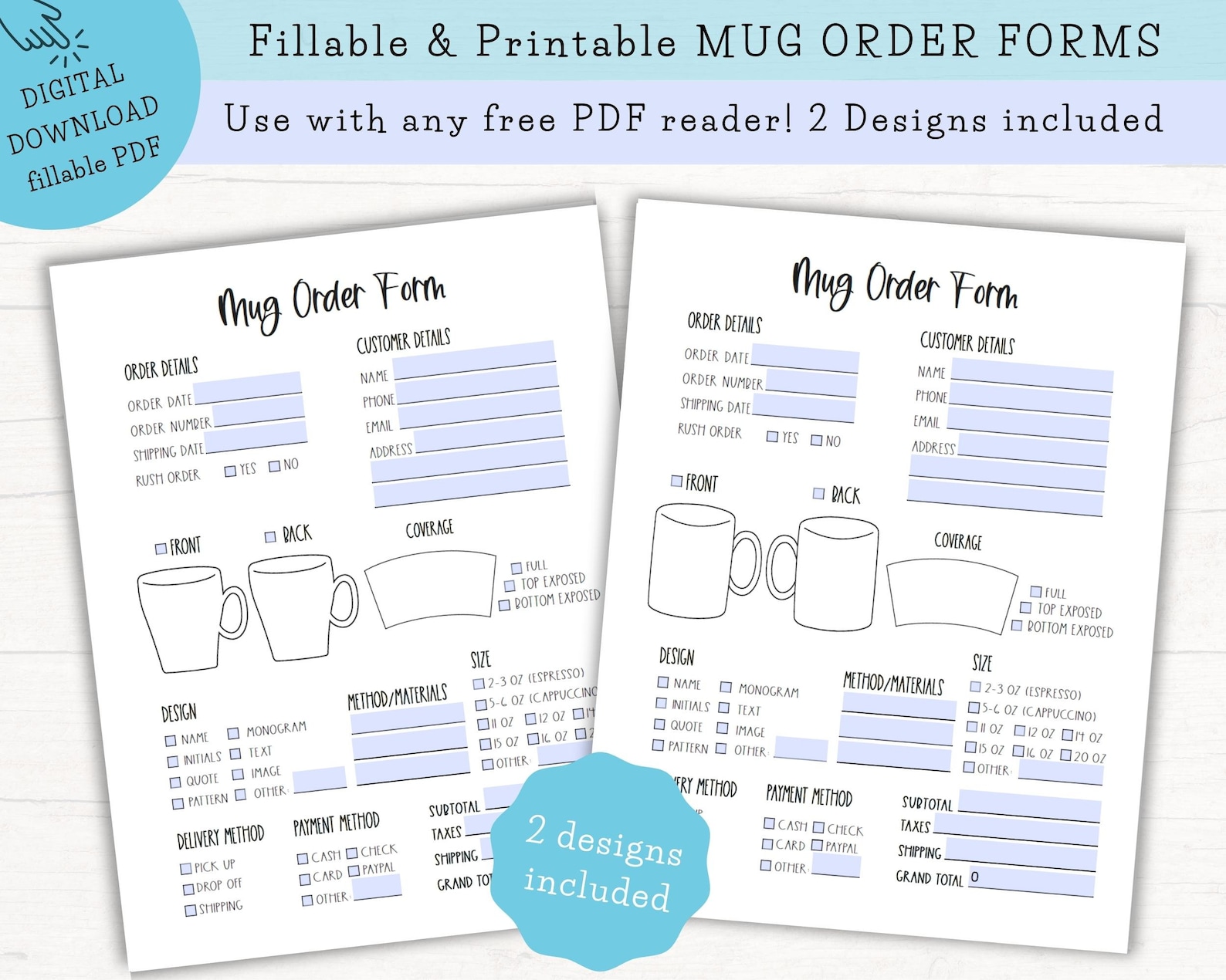 Mug Order Forms Editable, Tea Mug Order Form, Coffee Mug Order Form ...