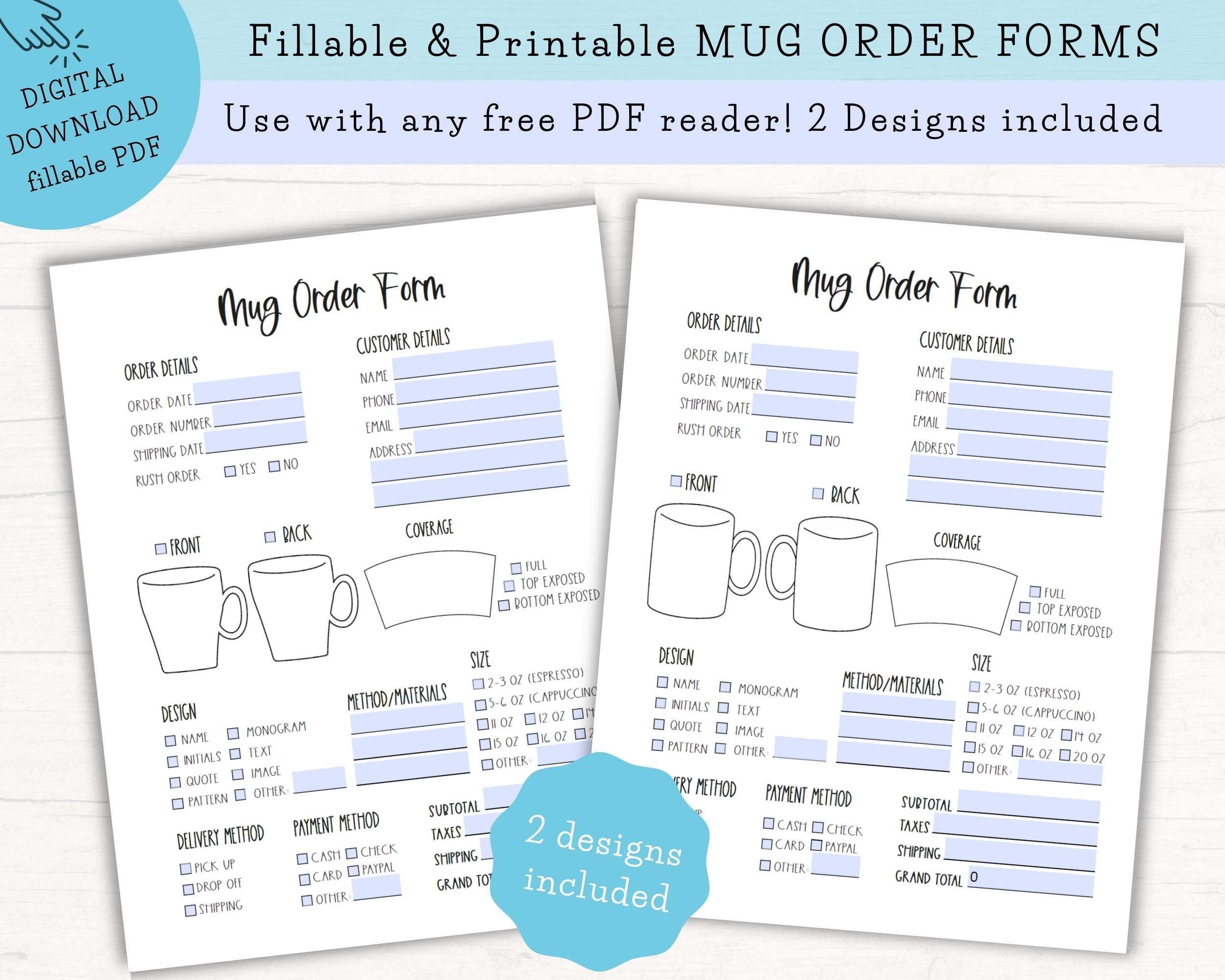 Mug Order Forms Editable, Tea Mug Order Form, Coffee Mug Order Form ...