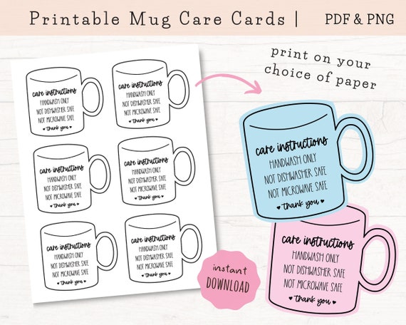 Printable Mug Care Instructions Cup Care Cards Vinyl | Etsy