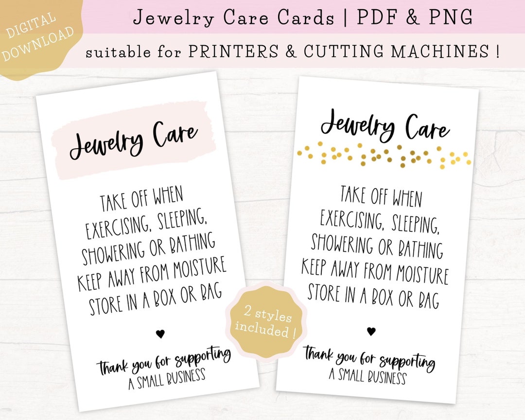 Jewelry Care Cards Download, Printable Jewelry Care Instructions ...