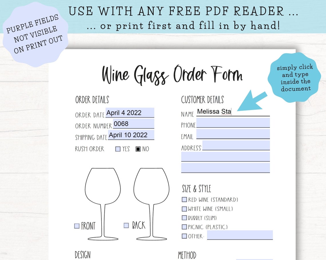 Printable Wine Tumbler Order Forms, Wine Glass Order Form Templates ...