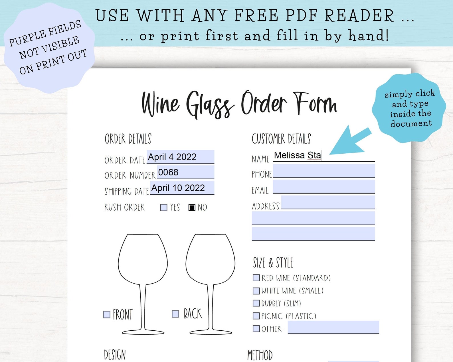Printable Wine Tumbler Order Forms, Wine Glass Order Form Templates ...